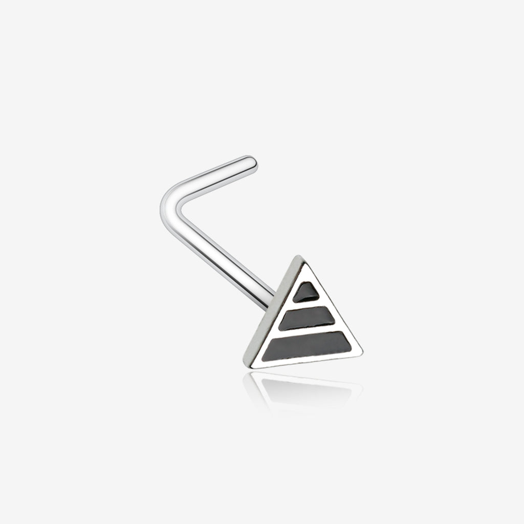 Triple Black Stripe Triangle L-Shaped Ring-Steel - BM25.com