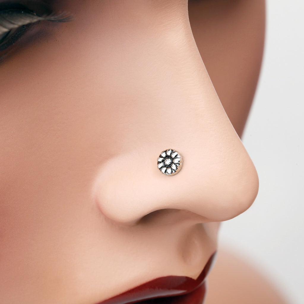 Antique Daisy Nose Stud Ring-Steel - BM25.com