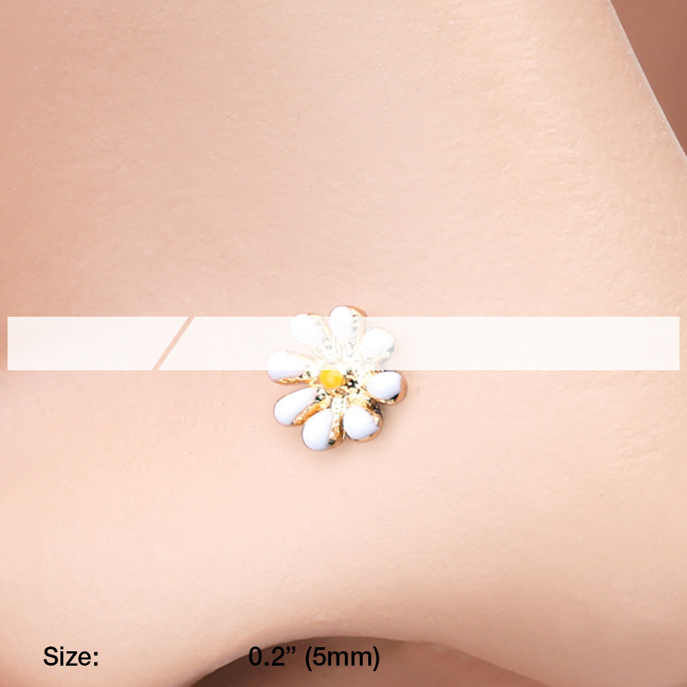 Golden Dainty Adorable Daisy L-Shaped Nose Ring-White/Yellow - BM25.com