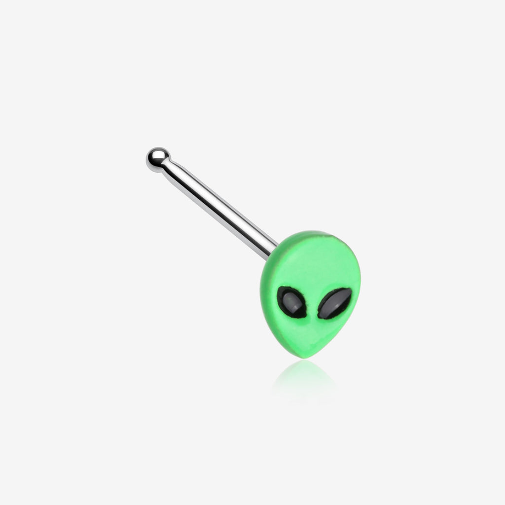 Retro Alien Head Nose Stud Ring-Green - BM25.com