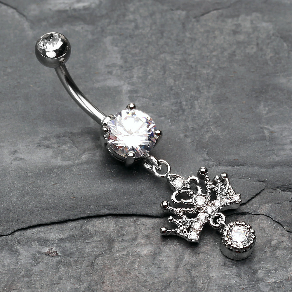 Royal Princess Crown Sparkle Belly Button Ring-Clear Gem - BM25.com