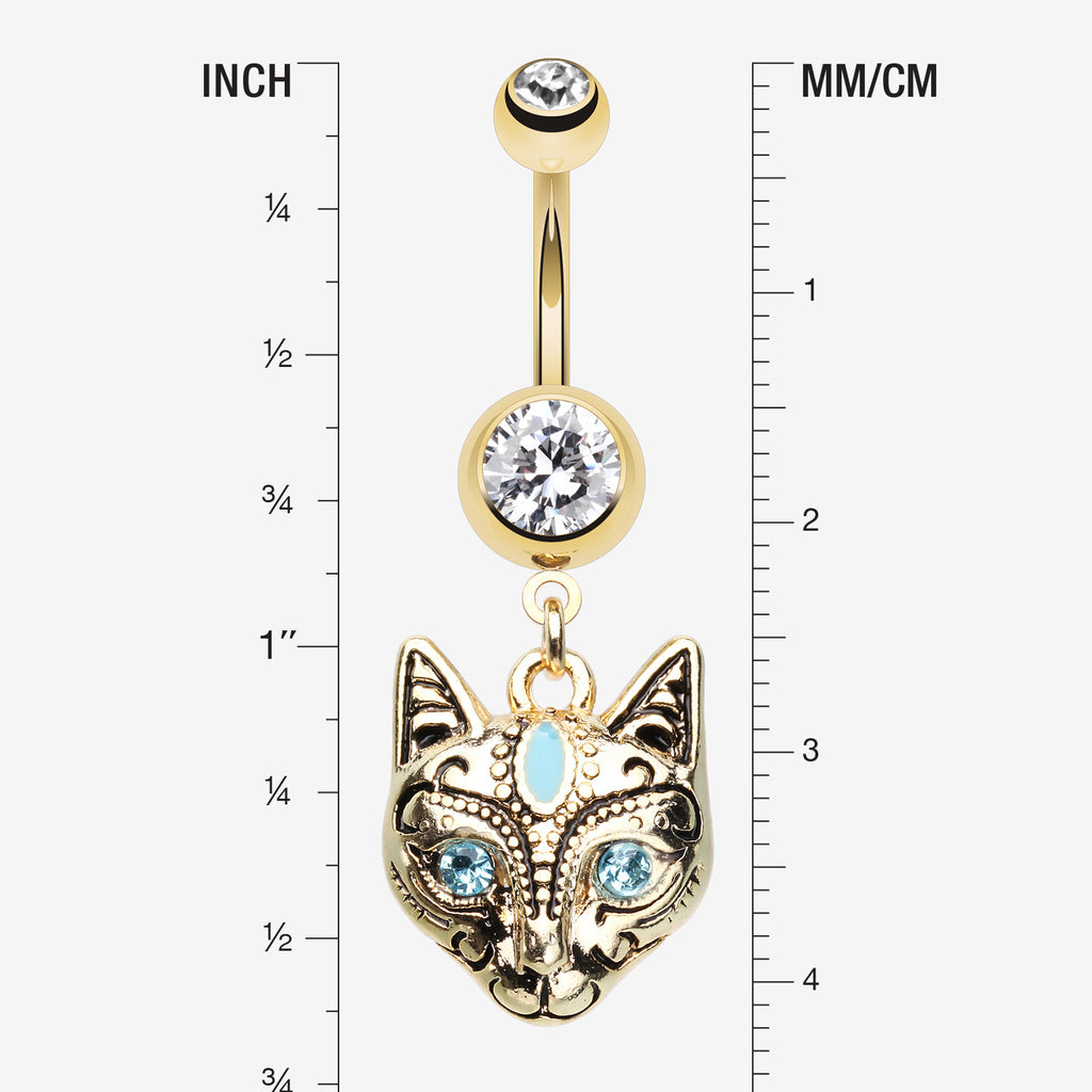 Golden Mystique Kitty Cat Sparkle Belly Button Ring-Clear Gem - BM25.com