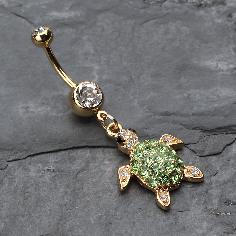Golden Sea Turtle Belly Button Ring-Clear Gem - BM25.com