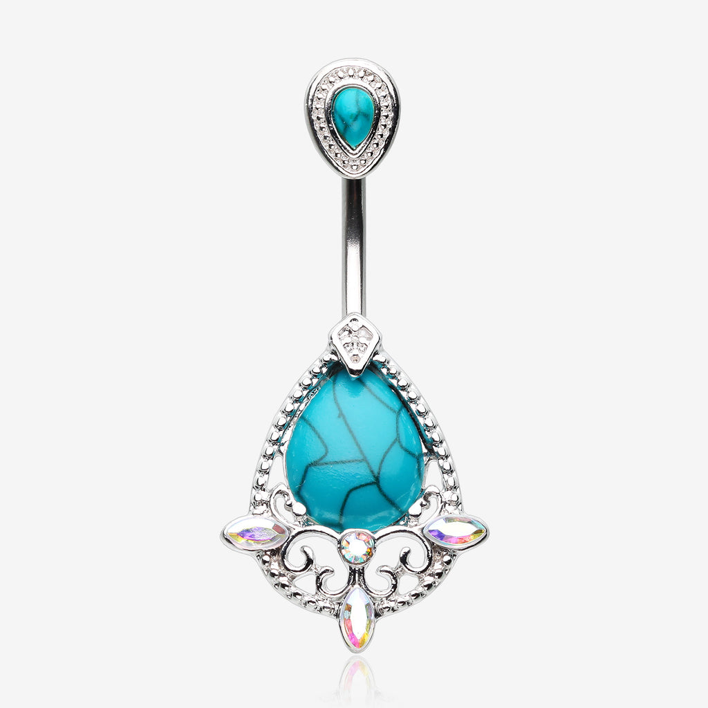 Elegant Turquoise Lace Sparkle Belly Button Ring-Turquoise - BM25.com