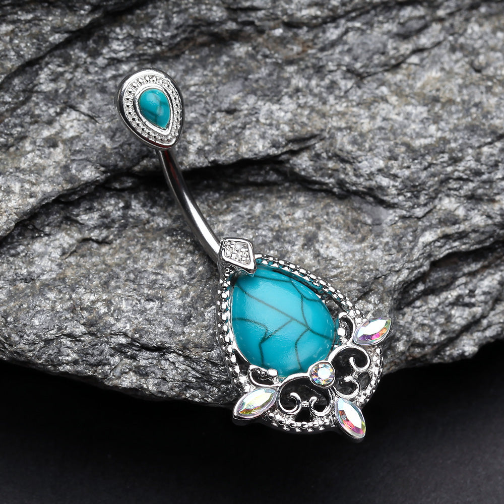 Elegant Turquoise Lace Sparkle Belly Button Ring-Turquoise - BM25.com
