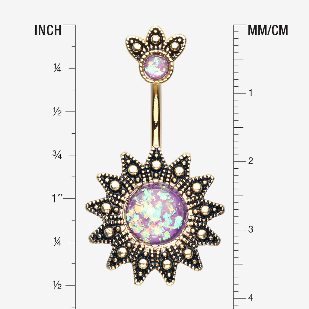 Golden Antique Tribal Sun God Opal Sparkle Belly Button Ring-Purple ...