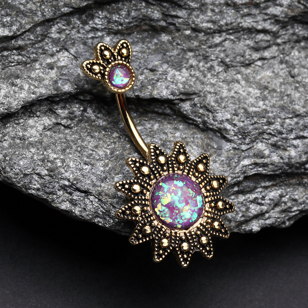 Golden Antique Tribal Sun God Opal Sparkle Belly Button Ring-Purple ...