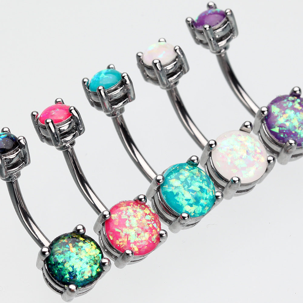 Opal Sparkle Prong Set Belly Button Ring-Black - BM25.com