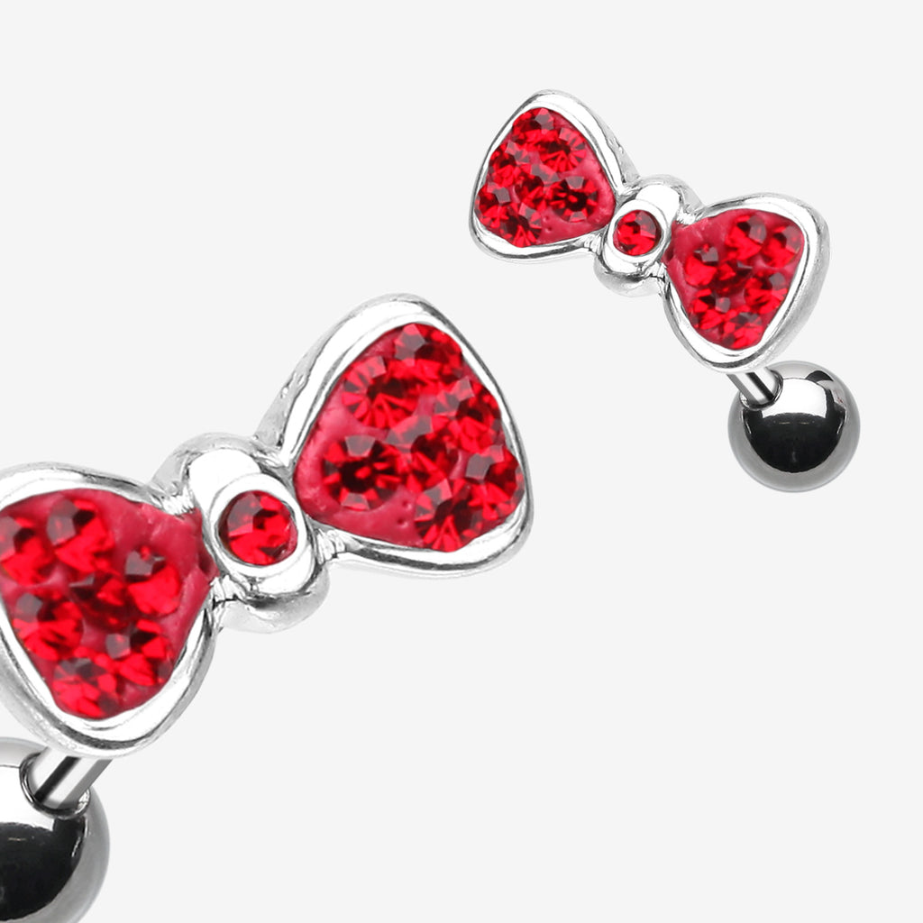 Multi-Gem Sparkle Bow Tie Cartilage Earring-Red - BM25.com