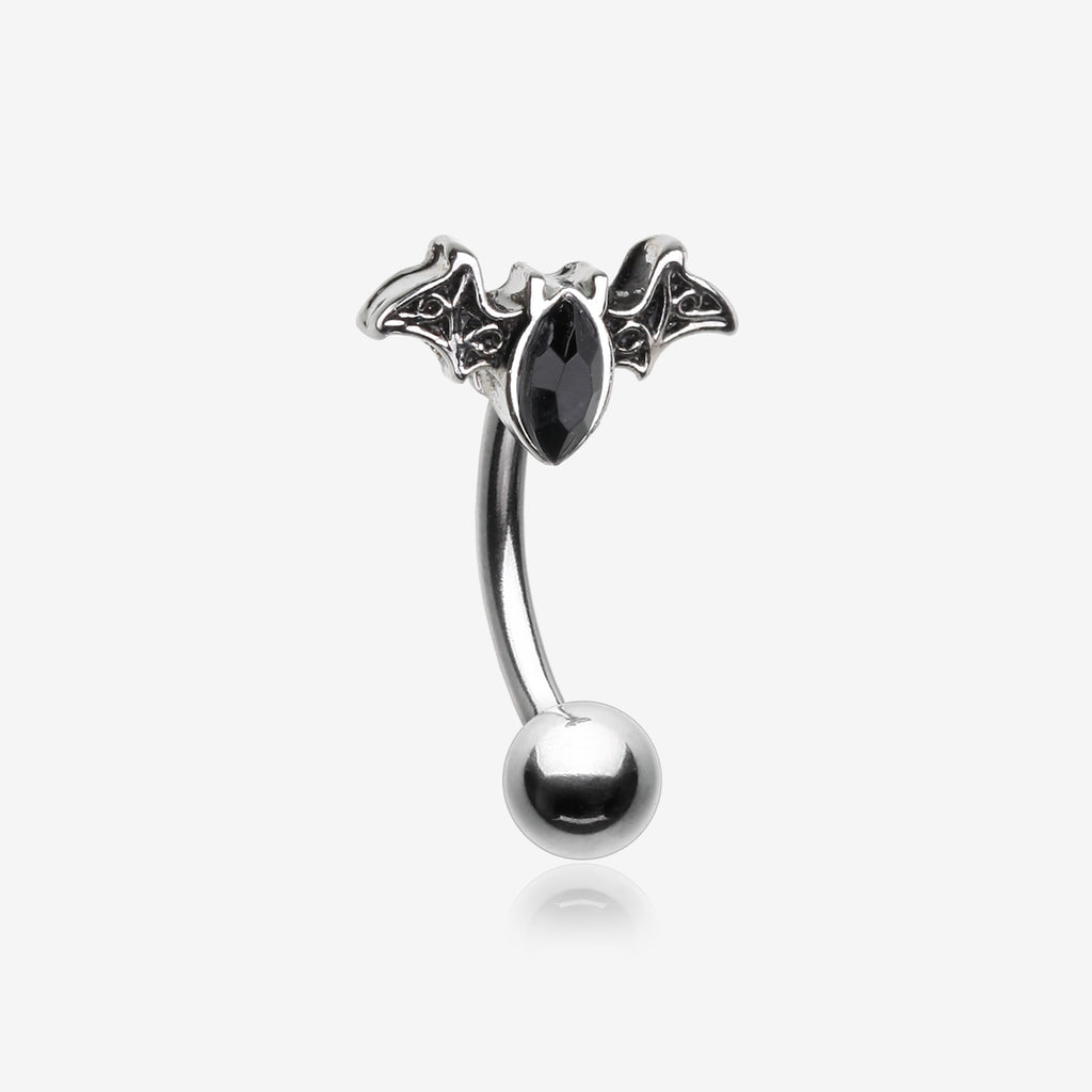 Victorian Goth Bat Sparkle Curved Barbell-Black - BM25.com