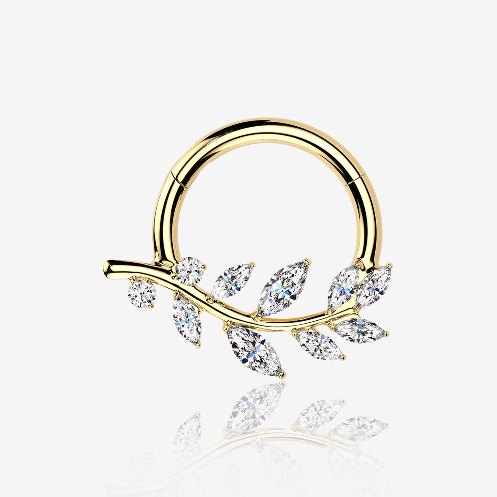 Implant Grade Titanium Golden Classic Sparkle Vine Leaf Clicker Hoop ...