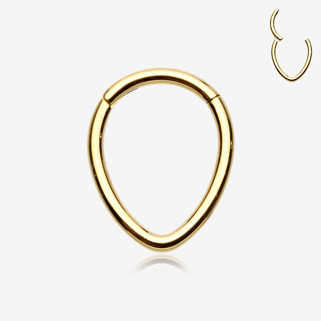Golden Teardrop Eggy Steel Seamless Clicker Hoop Ring - 16 GA (1.2mm ...