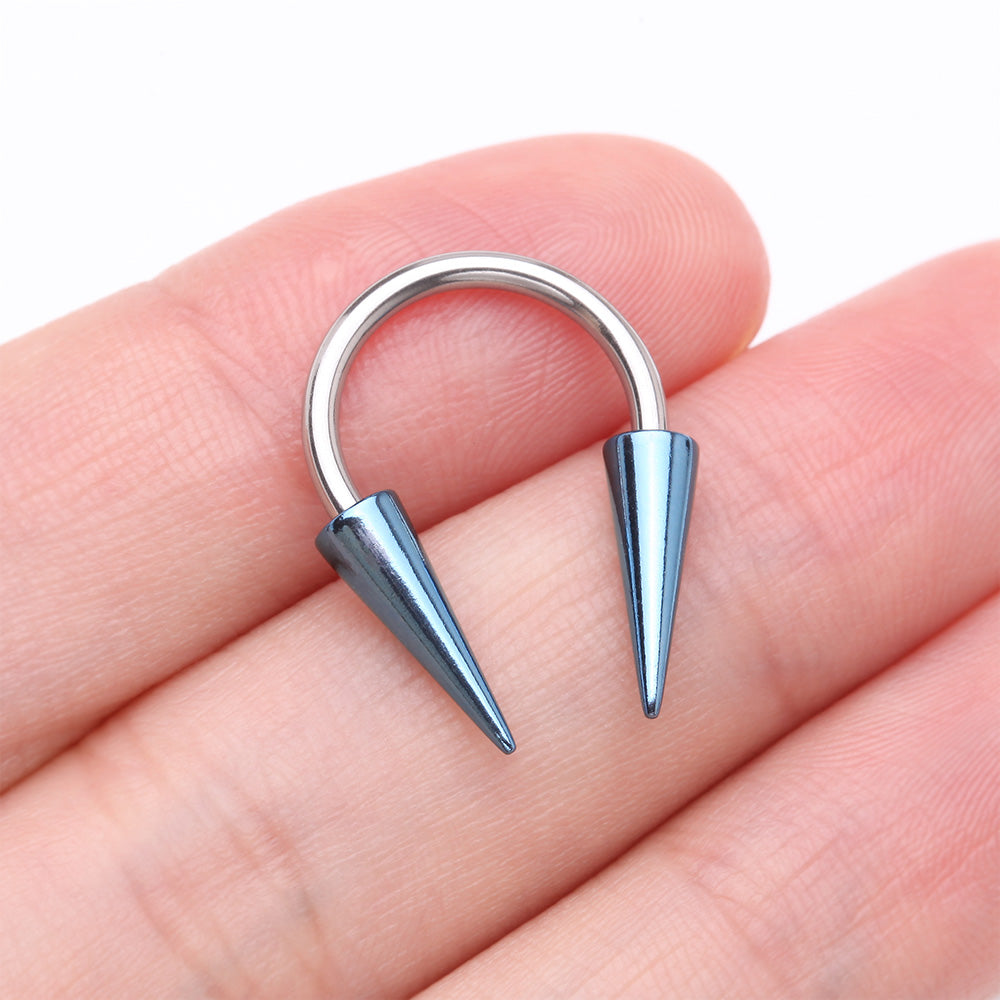 Colorline Long Spikes Steel Horseshoe Circular Barbell-Blue - 20 GA (0 ...