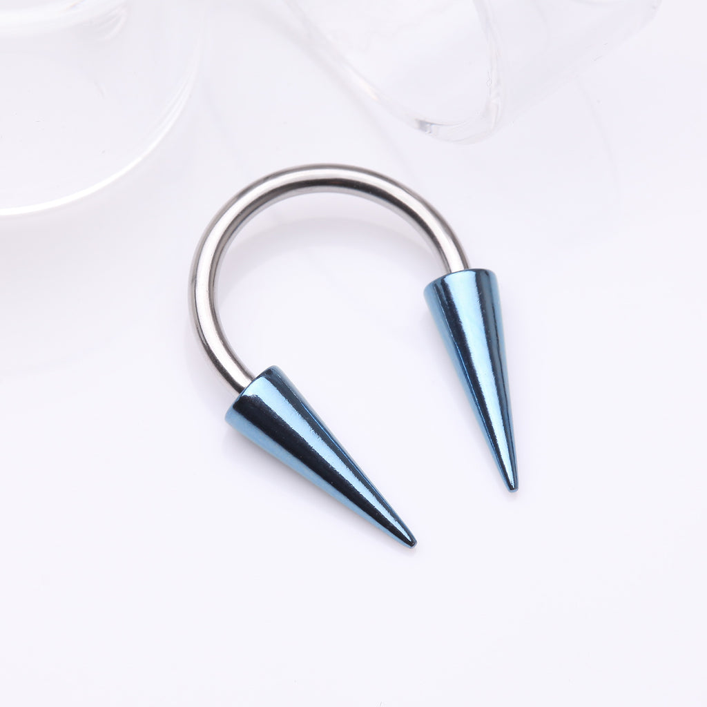 Colorline Long Spikes Steel Horseshoe Circular Barbell-Blue - 20 GA (0 ...