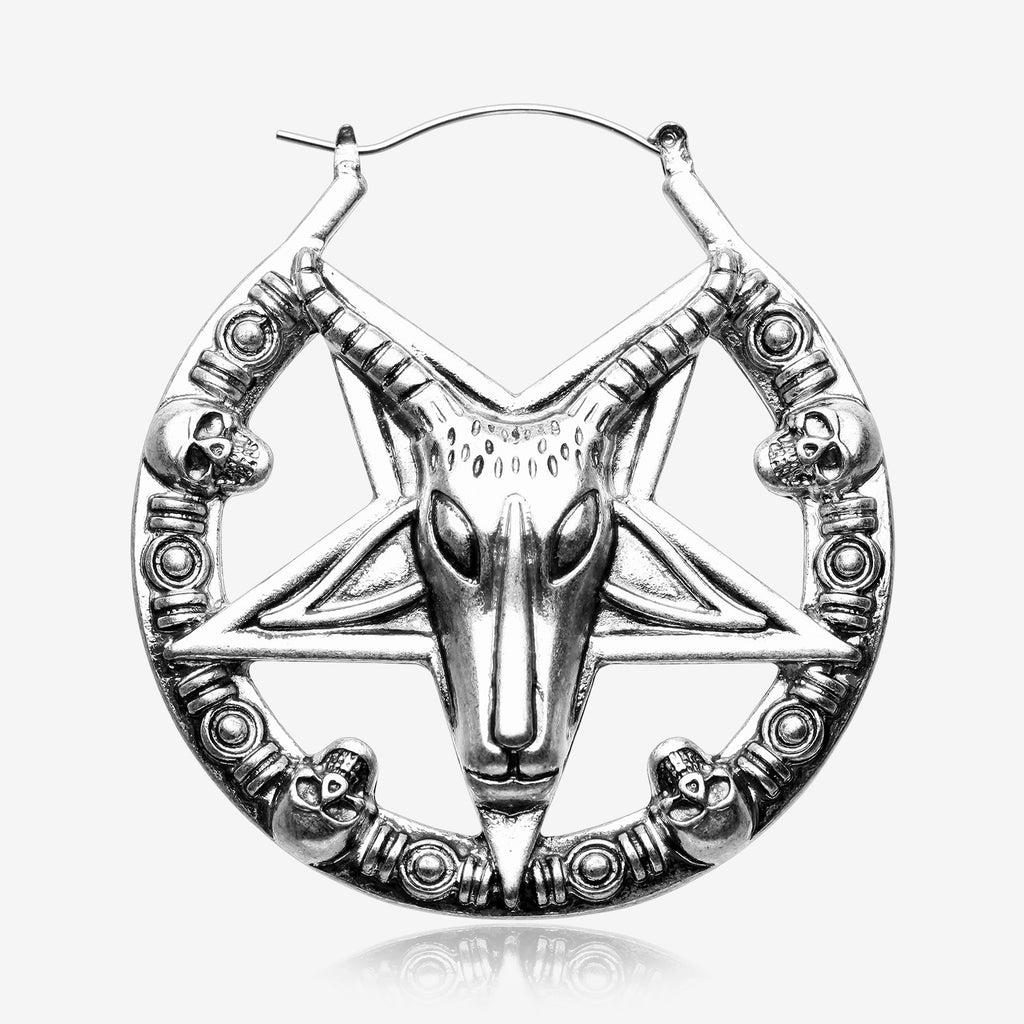 A Pair of Baphomet Evil Goat Plug Hoop Earring-Steel - BM25.com