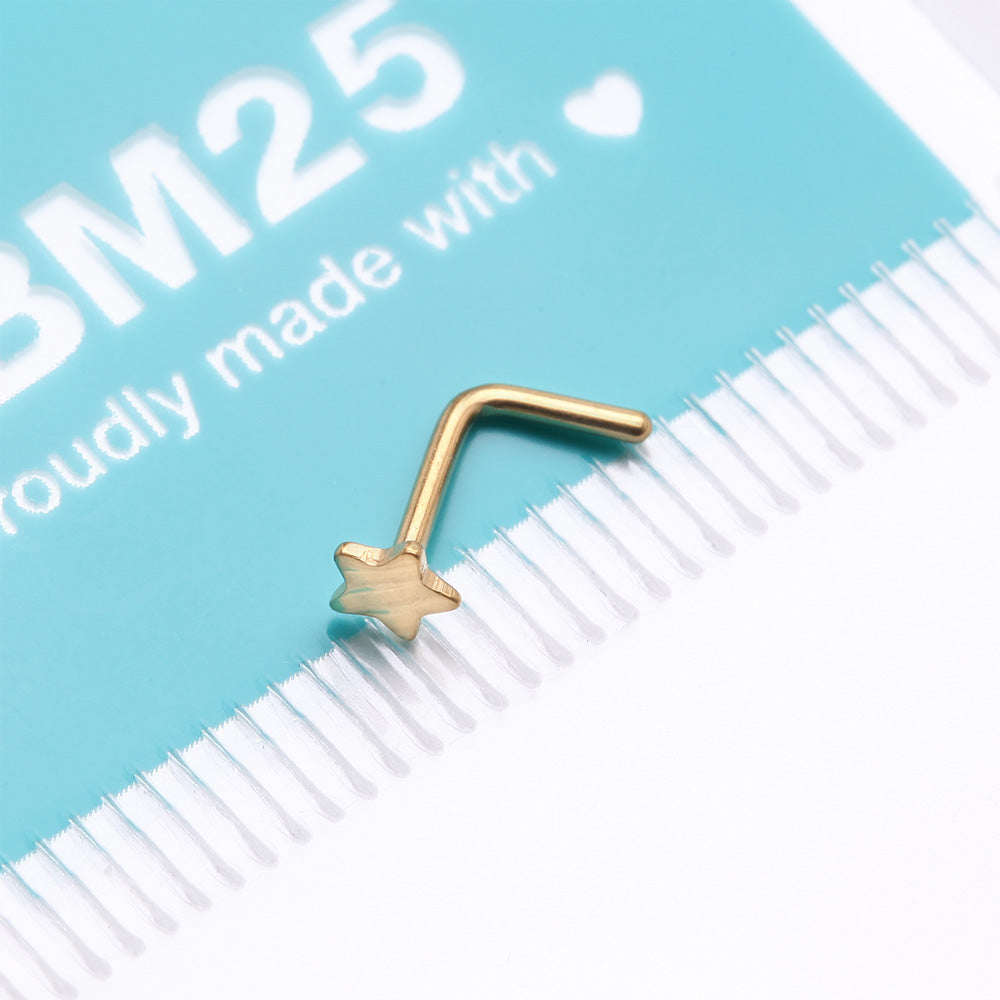 Implant Grade Titanium Golden Star Icon L-Shaped Nose Ring - BM25.com