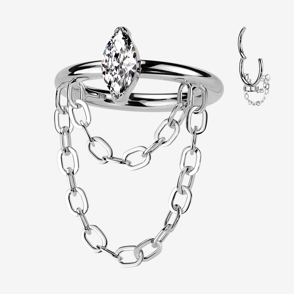 Implant Grade Titanium Double Chained Marquise Sparkle Clicker Hoop Ring-Clear Gem - 16 GA (1 ...