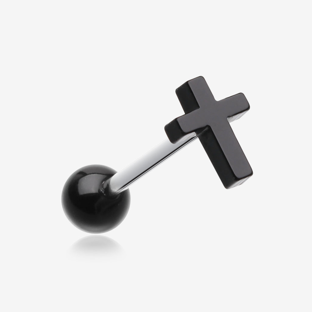 Classic Cross Acrylic Barbell Tongue Ring-Black - BM25.com