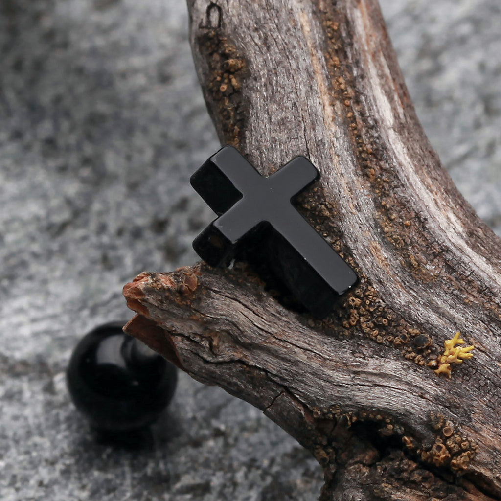 Classic Cross Acrylic Barbell Tongue Ring-Black - BM25.com