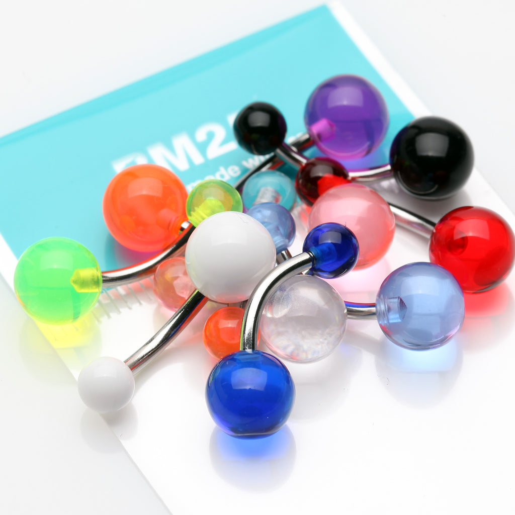 10 Pcs Assorted Basic UV Acrylic Belly Button Ring - BM25.com