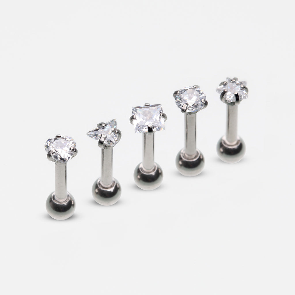 5 Pcs Pack of Assorted Prong Set Gem Shapes Cartilage Tragus Barbell ...