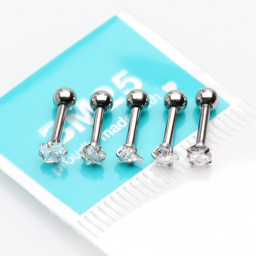5 Pcs Pack of Assorted Prong Set Gem Shapes Cartilage Tragus Barbell ...