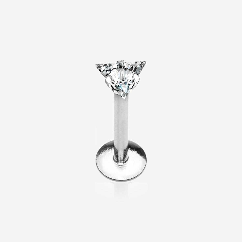 Implant Grade Titanium Triangle Gem Prong Set Top Internally Threaded Labret-Clear Gem - Clear ...